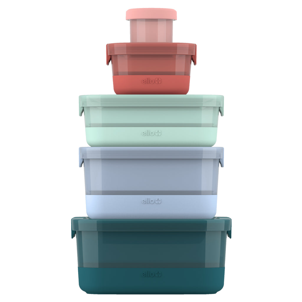 Plastic Food Storage Containers with Soft Base, Mixed Set of 5 – Ello